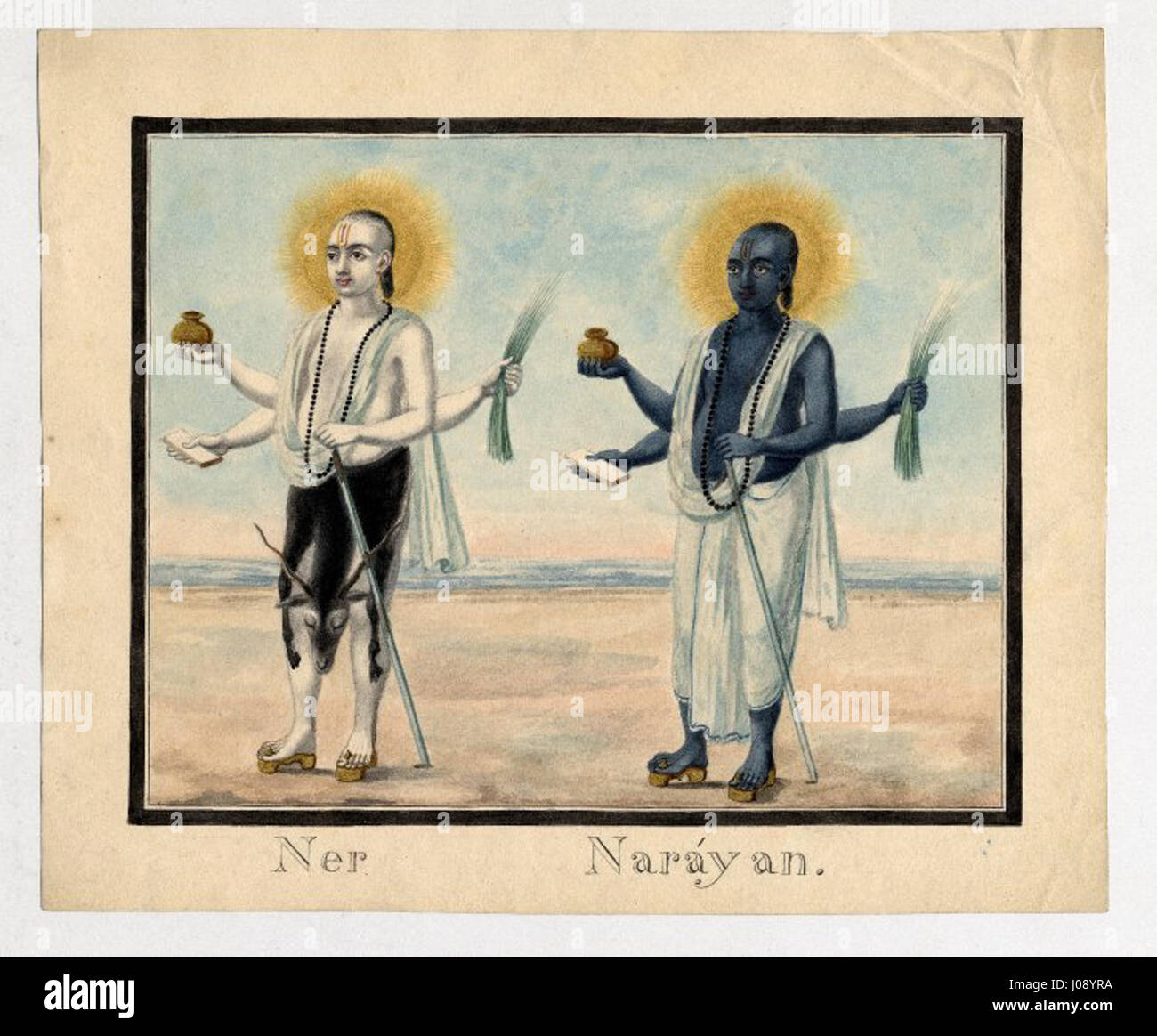 This watercolor painting depicts two male figures, believed to ...