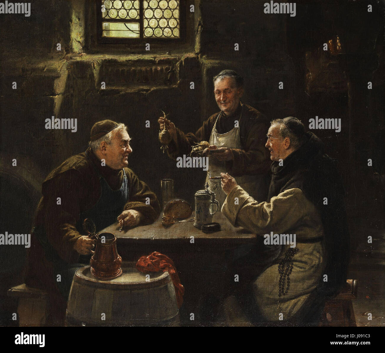 Adolf Humborg's painting 'Drei Mönche bei der Vesper-Mahlzeit' depicts ...