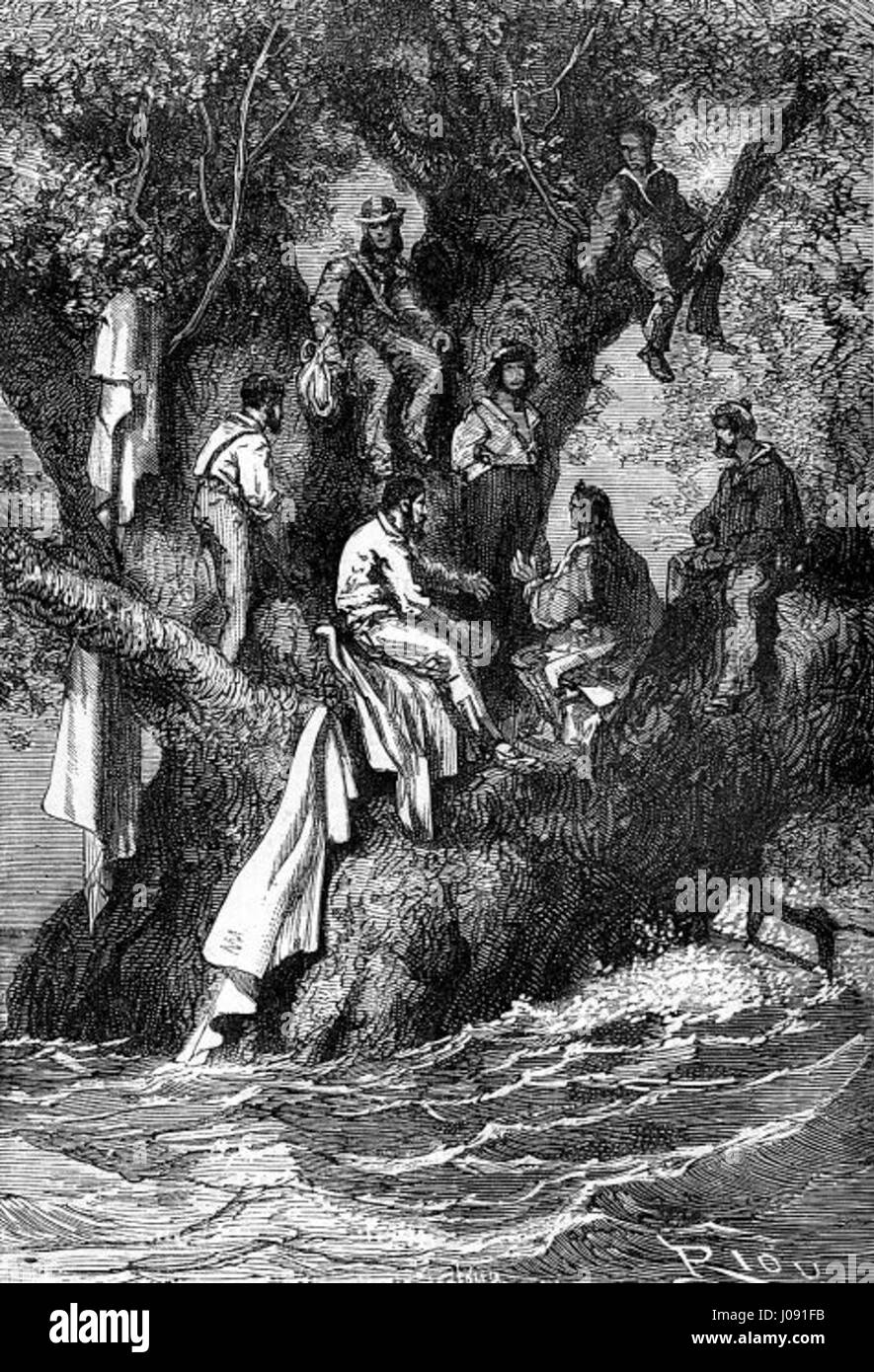 'The Children of Captain Grant' by Édouard Riou illustrates a scene ...