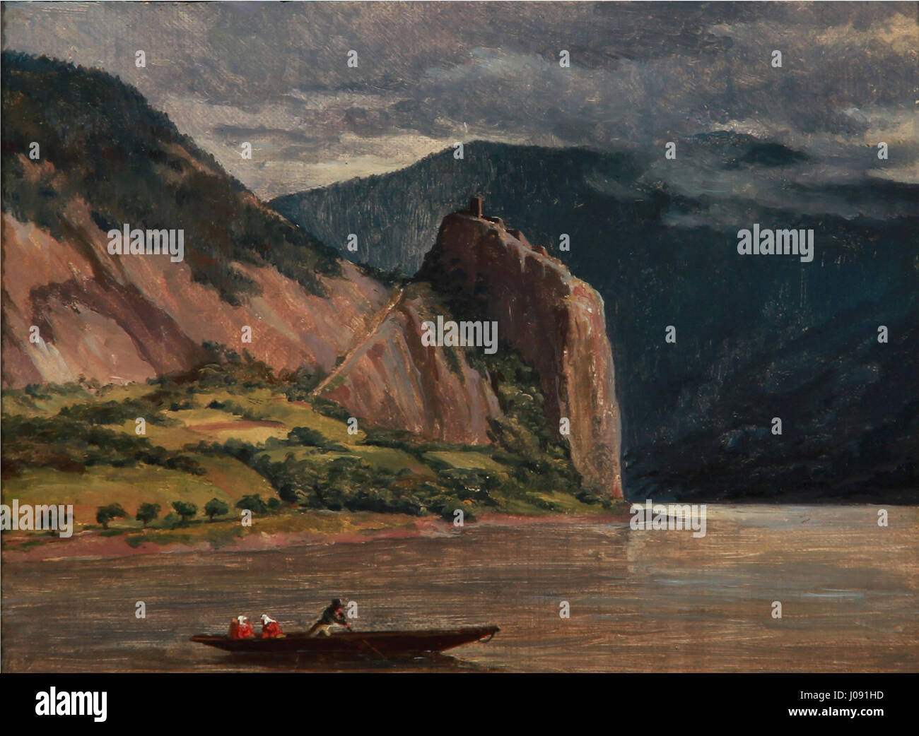 'En flod landskab med bød' (A River Landscape with Boat) by Adam August ...