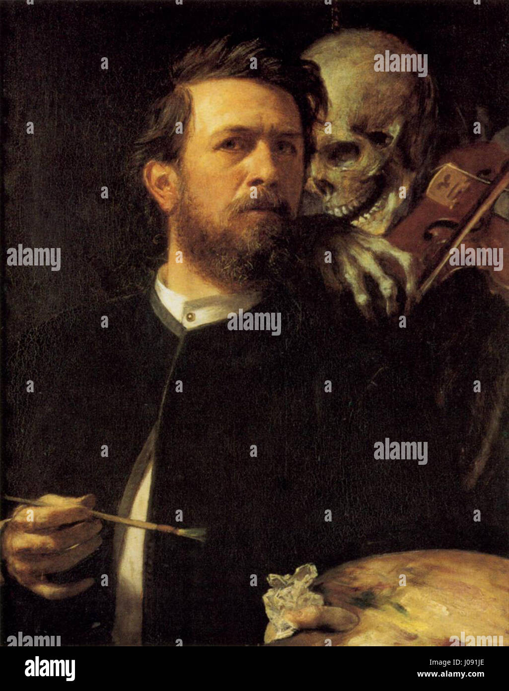 Arnold Böcklin’s *Self-Portrait with Death as a Fiddler* (1872) is a ...