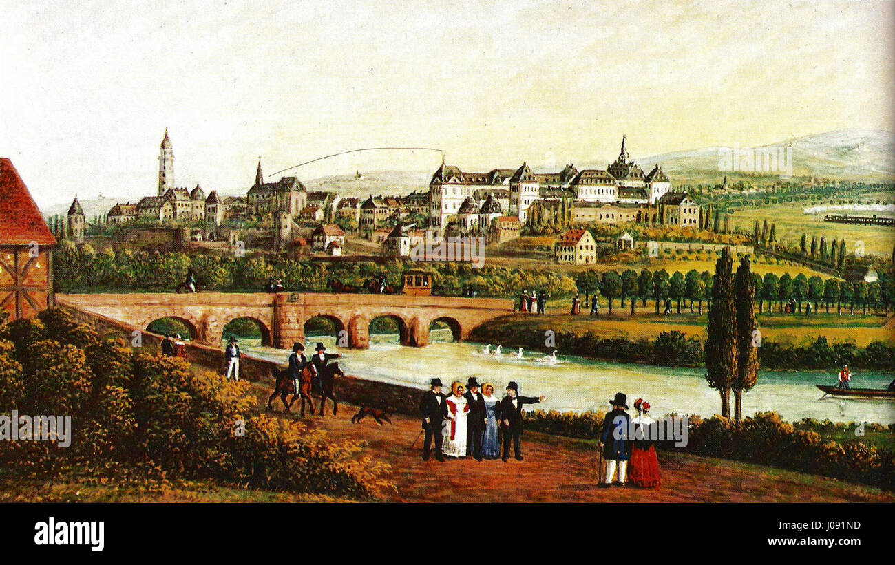 'Alte Nieder Brücke' (1840) is a painting of the Old Lower Bridge ...