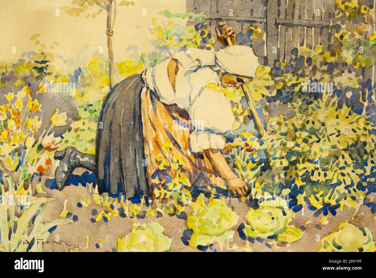 A portrait of Antos Frolka as a gardener, capturing the subject in a ...