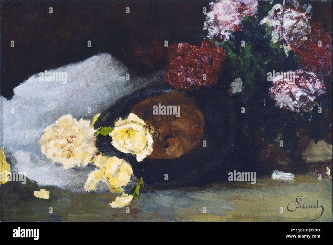 'Stilleben mit Teerosen, Pfingstrosen und Chapeau Claque' by Carl ...