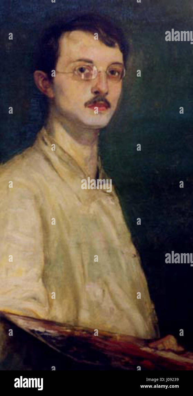 'Autoportret z paletą' by Bolesław Barbacki is a self-portrait showing ...