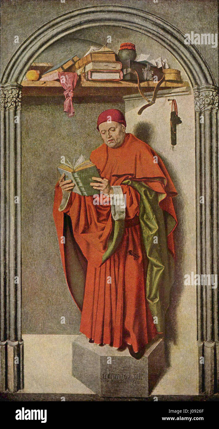 A painting by Barthélemy d'Eyck, showing rich detail and an emphasis on ...