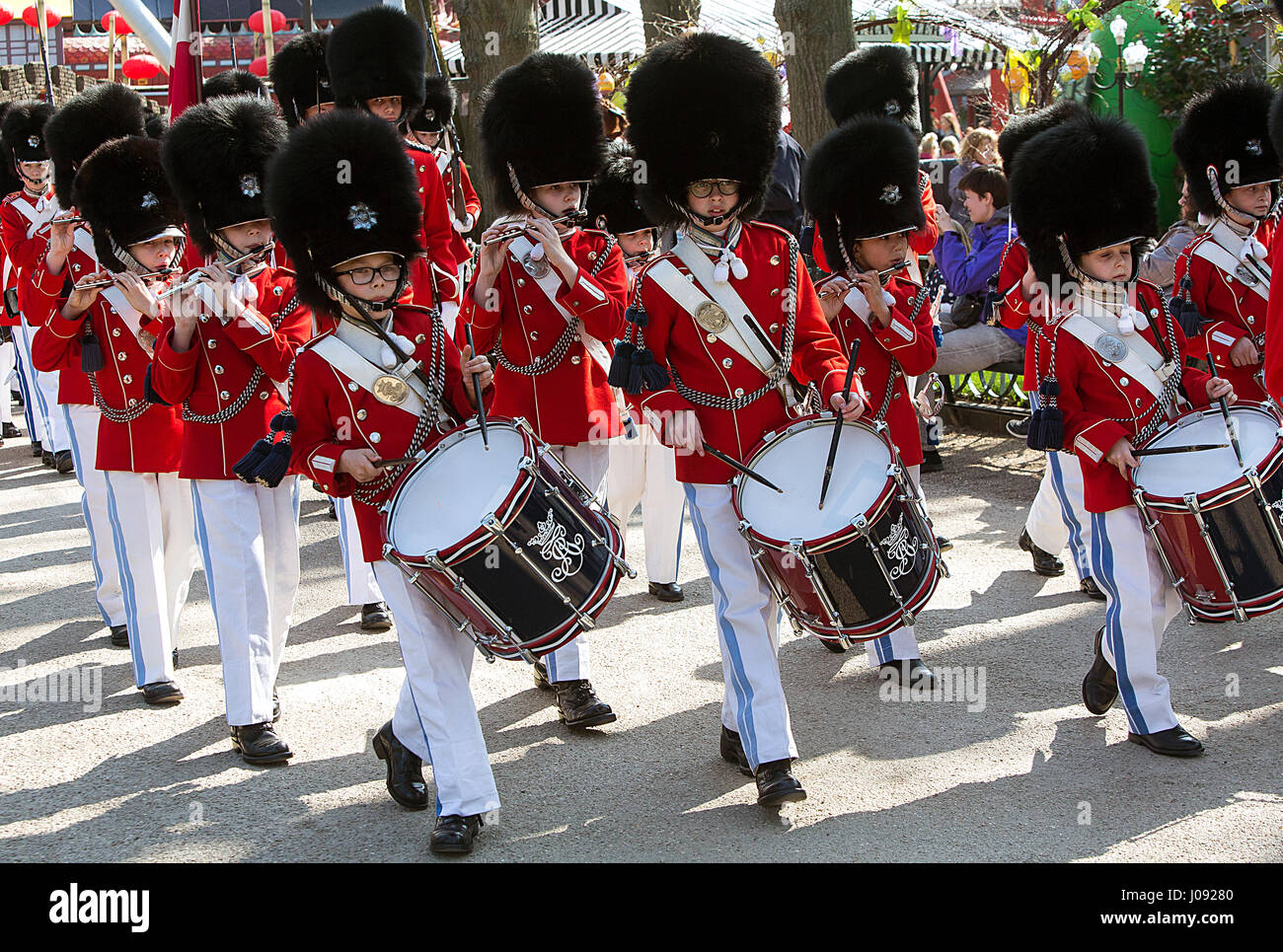 The Tivoli Guard marching through the garden, Copenhagen Stock Photo ...