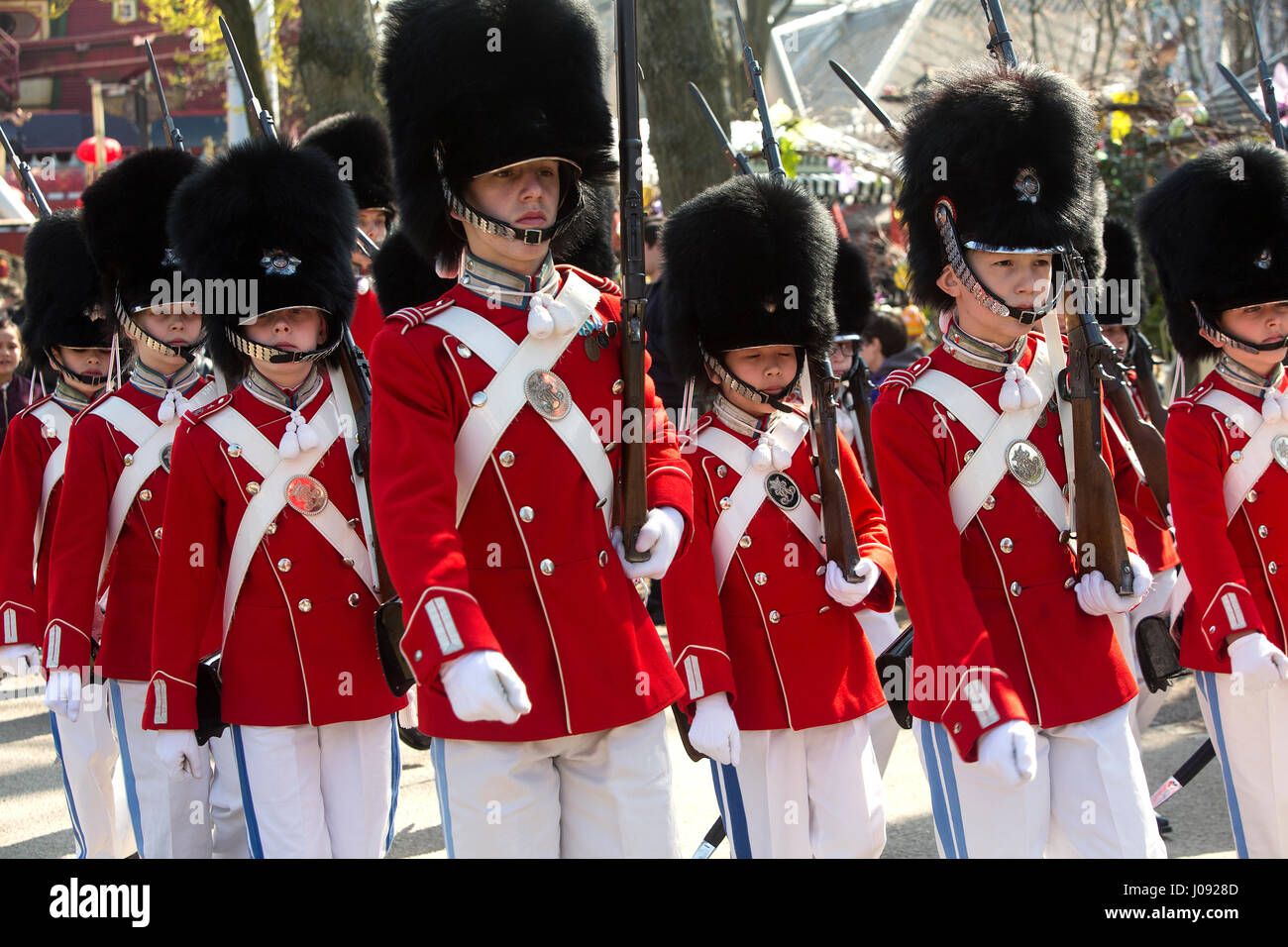The Tivoli Guard marching through the garden, Copenhagen Stock Photo ...