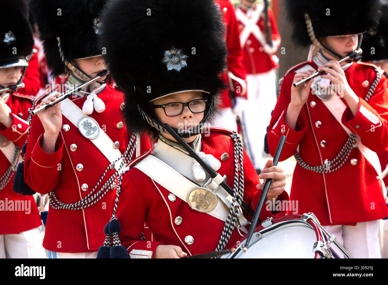 The Tivoli Guard marching through the garden, Copenhagen Stock Photo ...