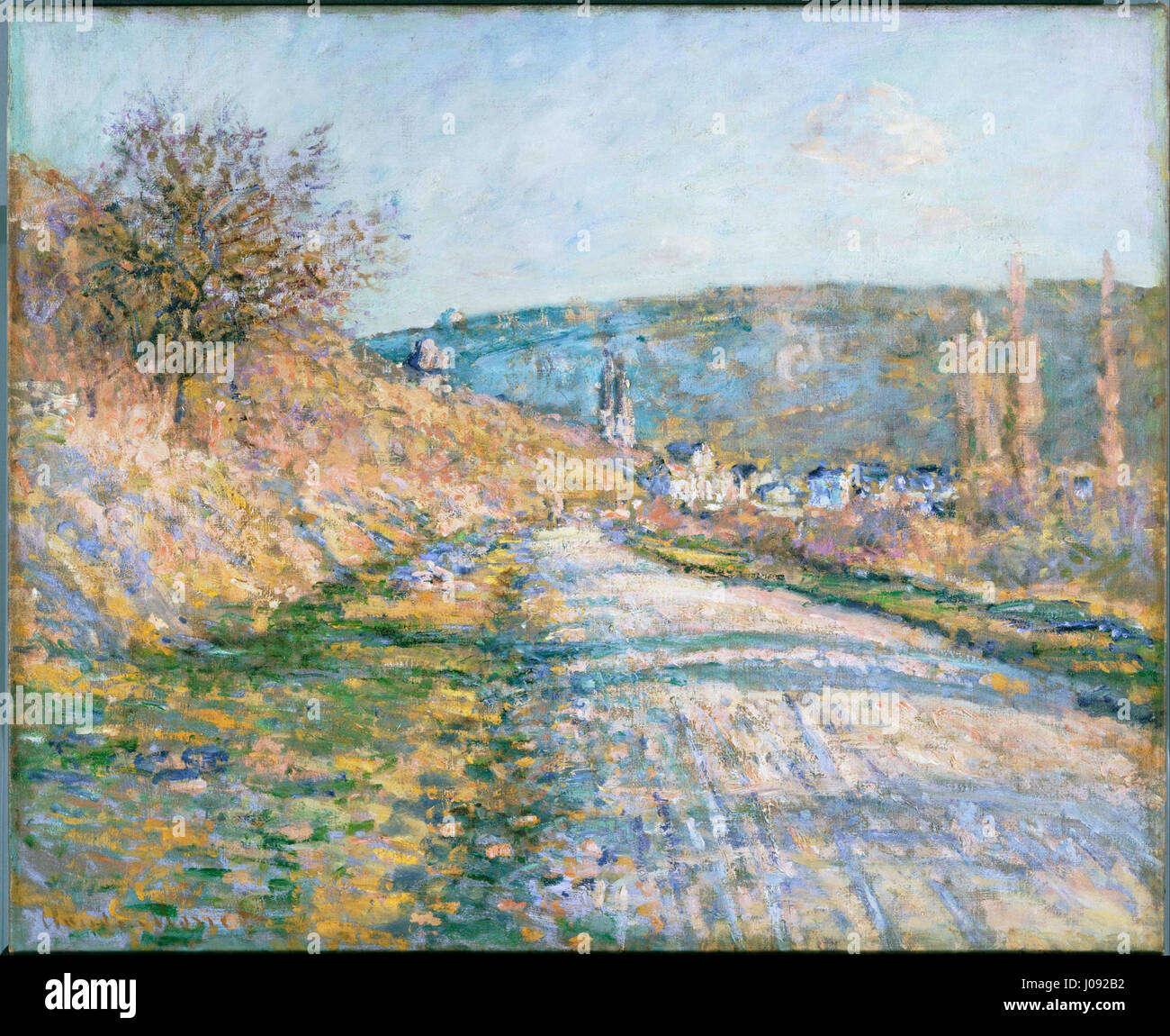 Monet's 'The Road to Vétheuil' (1880) depicts a rural road in France ...