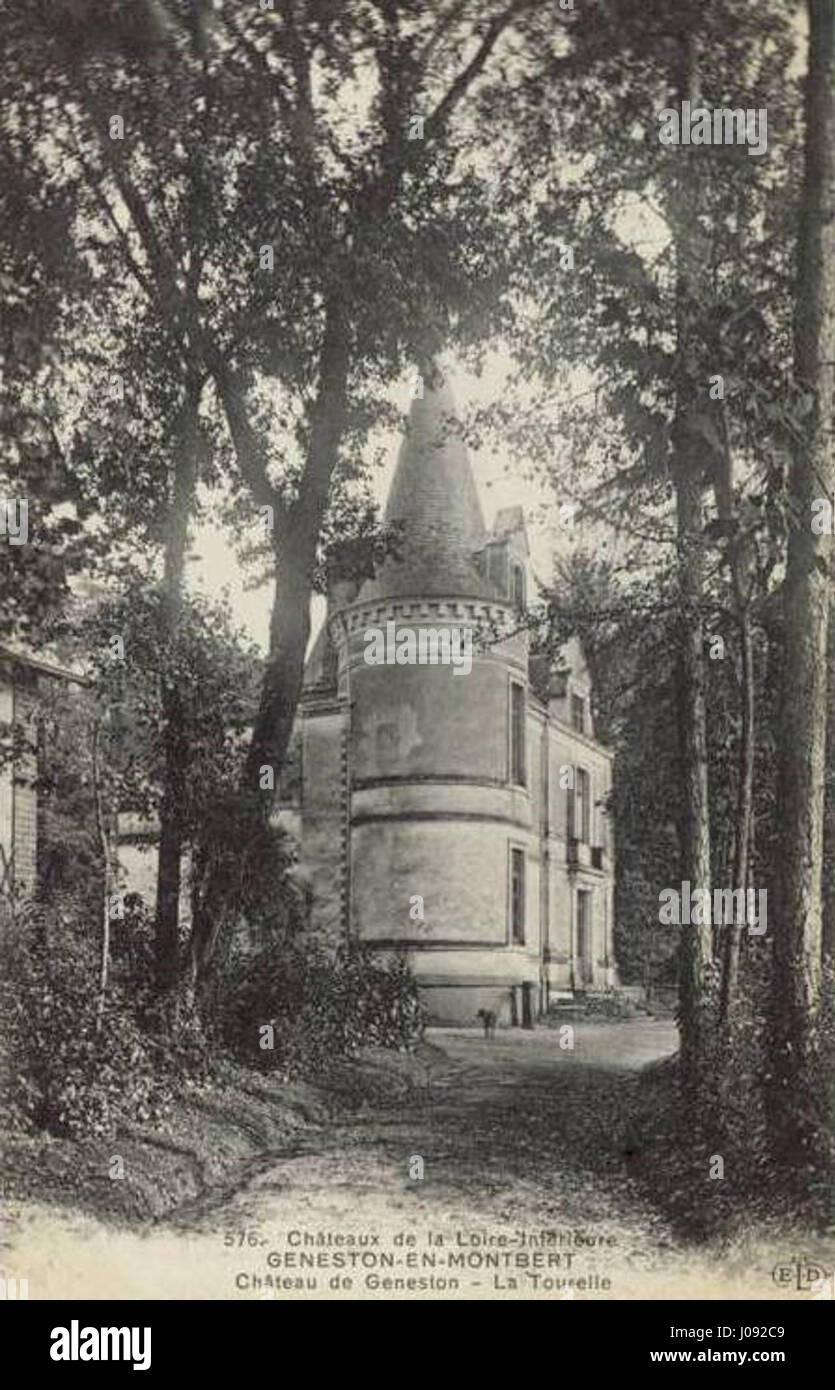 The Château de Geneston, located in France, features a notable turret ...