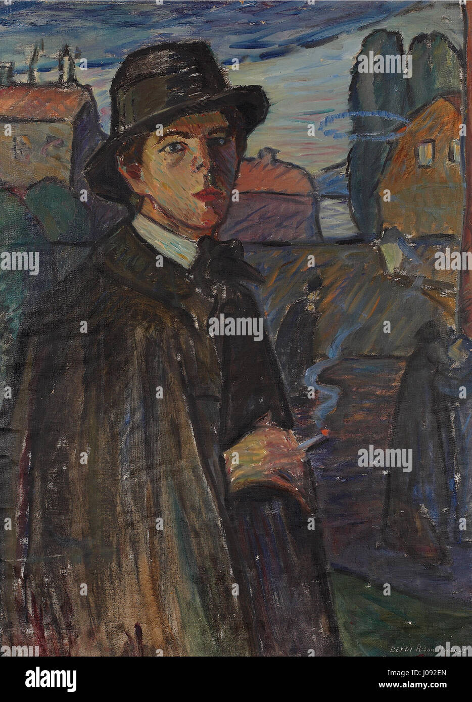Self-portrait in a landscape by Bertil Norén, featuring the artist in a ...