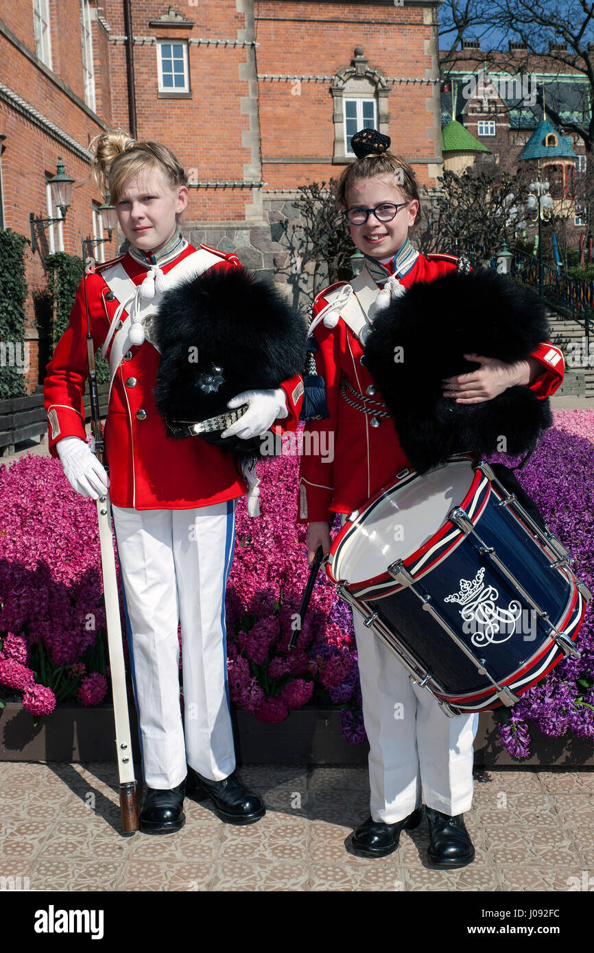 Two girls from the Tivoli Guard, Tivoli, Copenhagen Stock Photo - Alamy