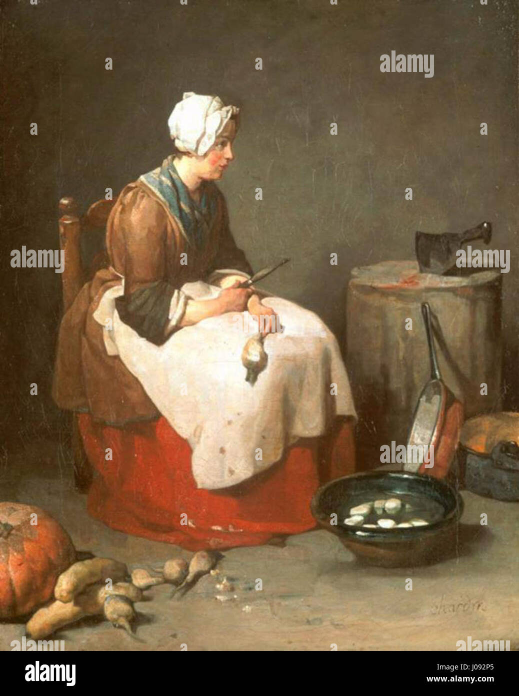 Jean Siméon Chardin's 'Woman Peeling Turnips' is a famous still-life ...
