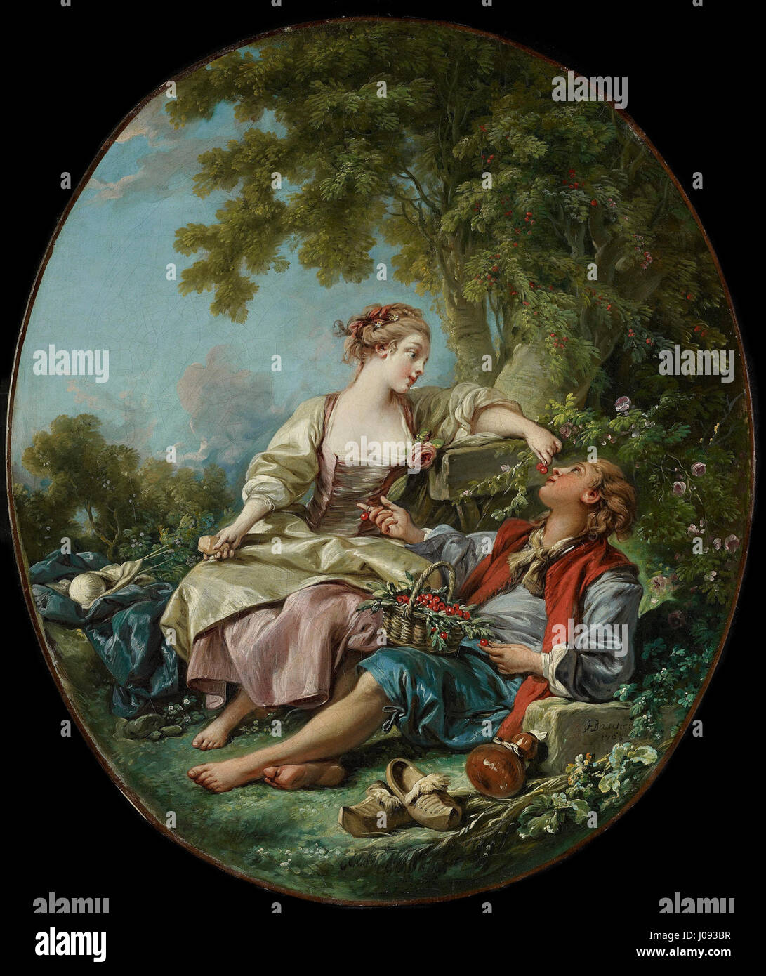 François Boucher’s painting 'Les Sabots' depicts a rural, pastoral ...