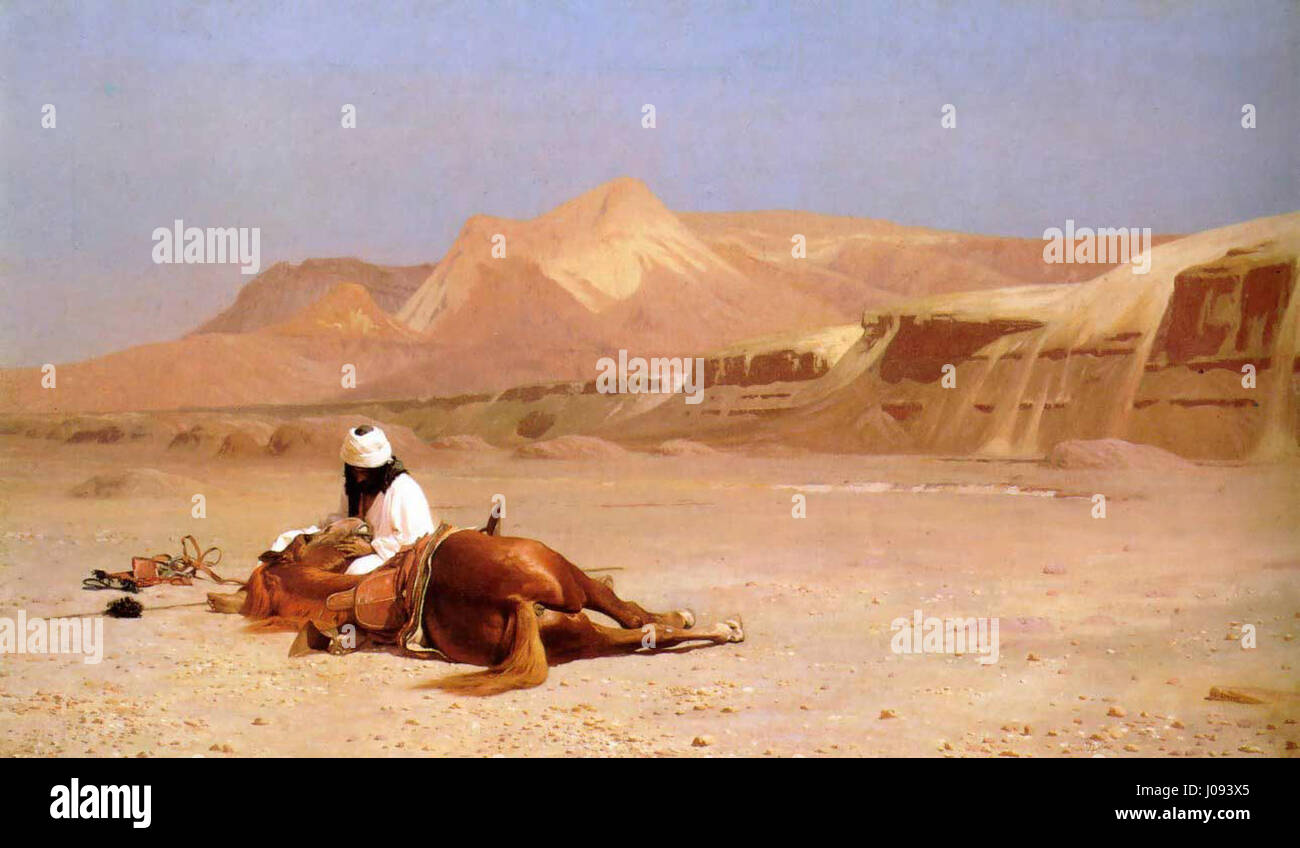 Jean-Léon Gérôme's 1872 painting 'The Arab and his Steed' depicts an Arab rider and his horse in ...