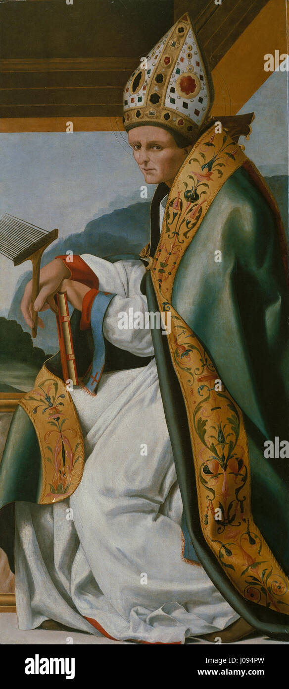 This artwork by Pere Fernández, titled 'Saint Blaise', depicts the ...