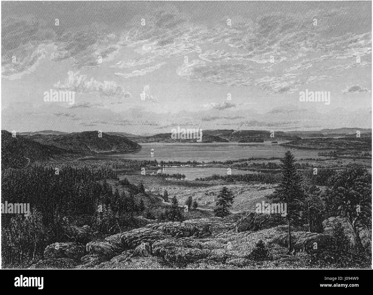 This landscape painting by Hj Munsterhjelm portrays a serene fjord in ...