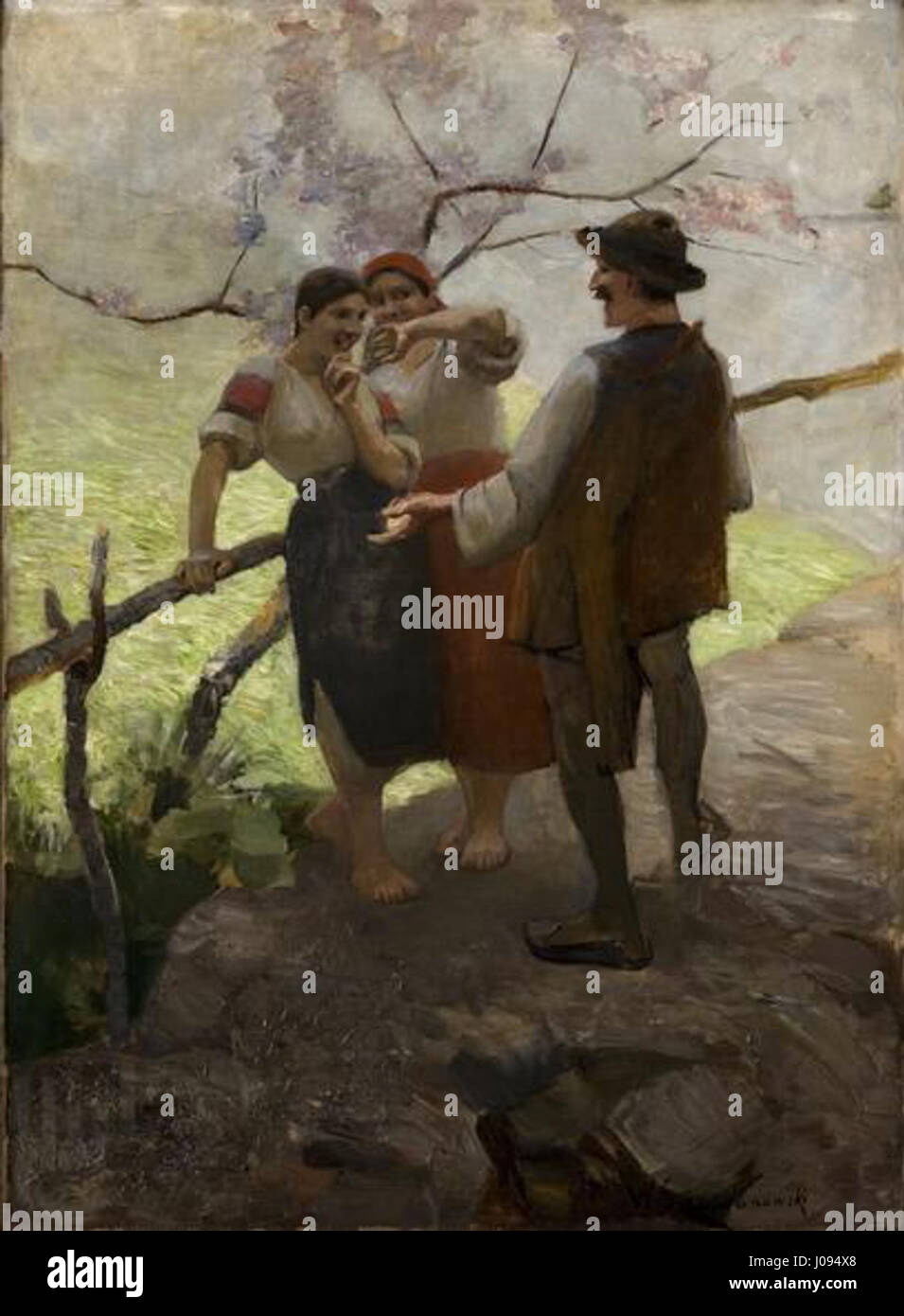 'Huculi w rozmowie' by Wacław Szymanowski is a painting that depicts ...