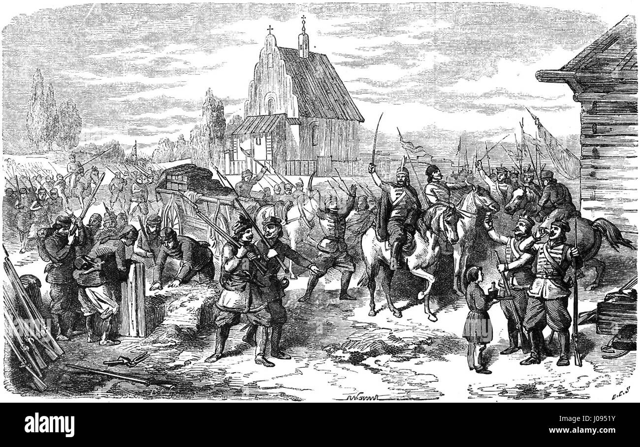 This historical scene depicts the insurgents of the January Uprising entering Druzkopol in ...