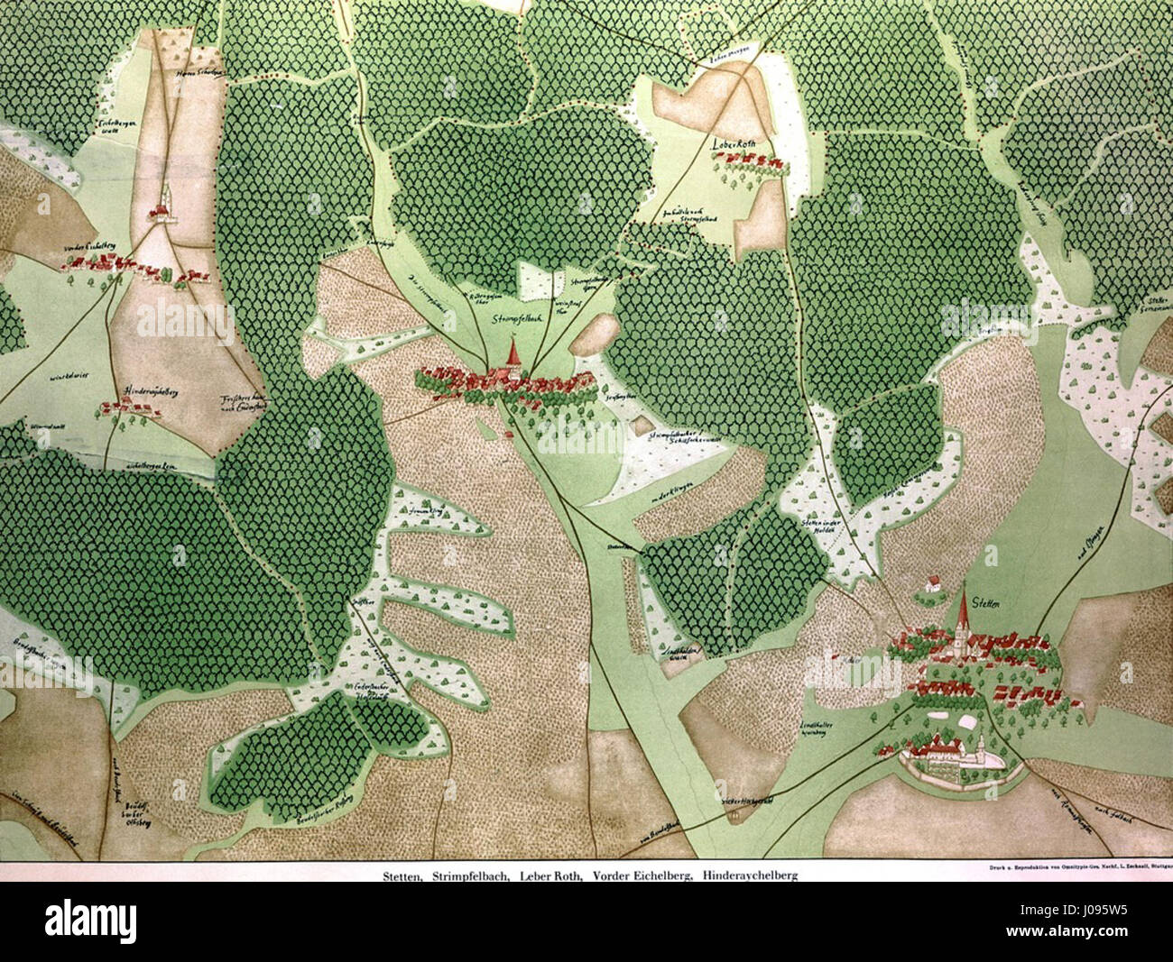 A historical forest map created by Kieser, detailing the area ...