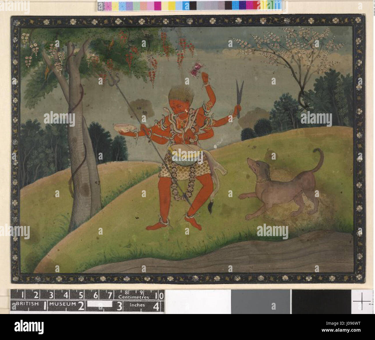 This painting depicts the Hindu deity Bhairava, represented with a dog ...