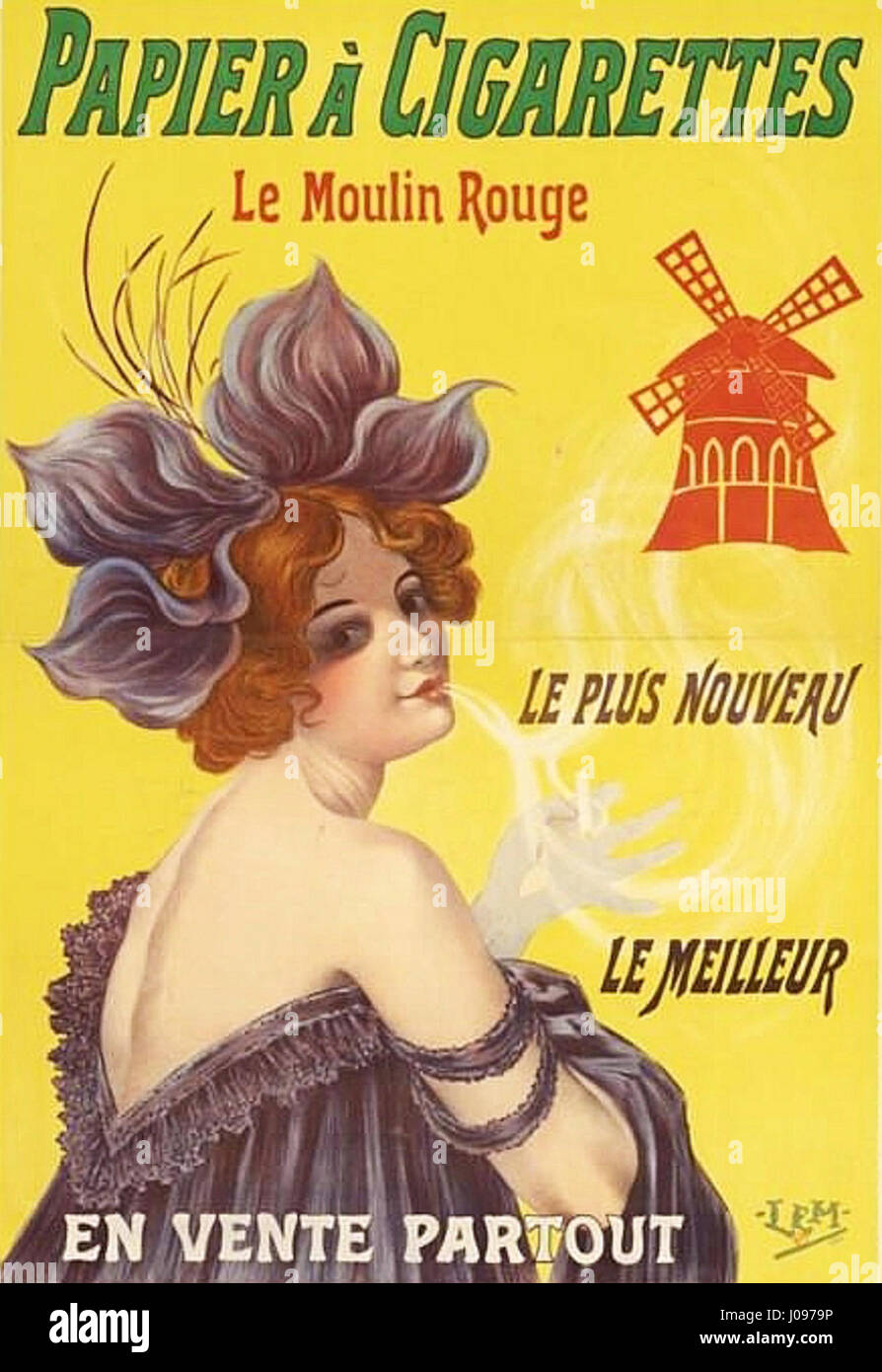 This 1902 advertisement for cigarette paper features bold typography ...