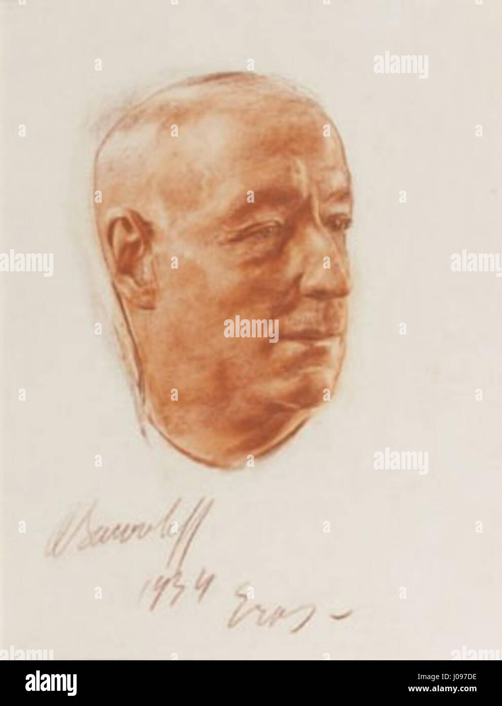 A portrait by A. Yakovlev from 1934, depicting a man in profile. The ...