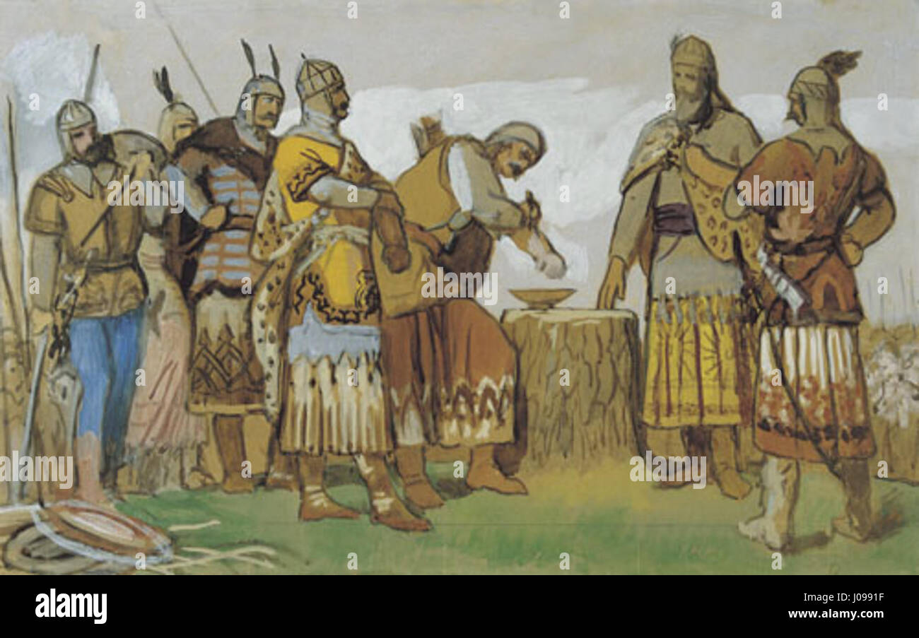 A preparatory sketch for a larger painting titled 'Székely Blood Treaty ...