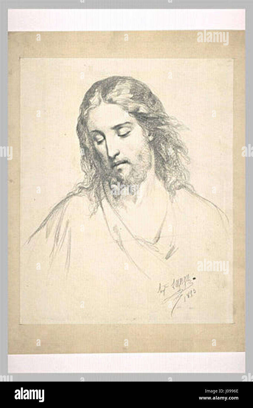 This depiction of Christ's head viewed from the front portrays a ...