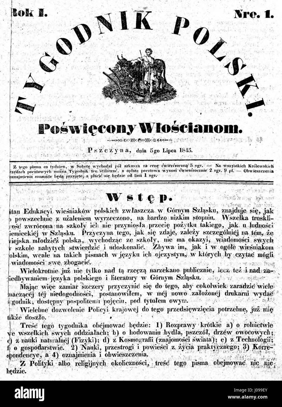 ‘Tygodnik Polski Poswiecony Włoscianom 1845’ was a Polish periodical ...
