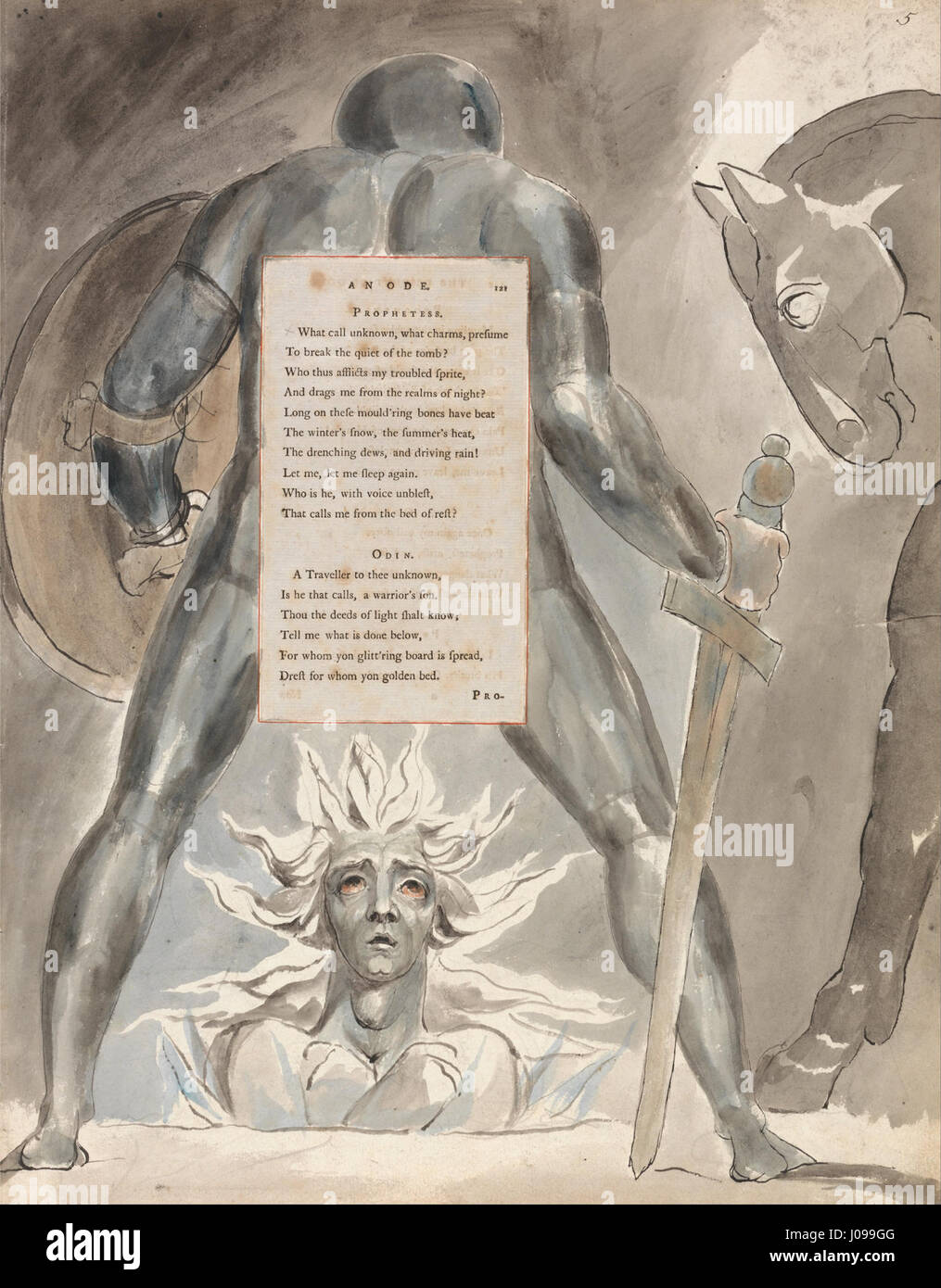 William Blake’s illustration 'The Descent of Odin' from his 'Poems of ...