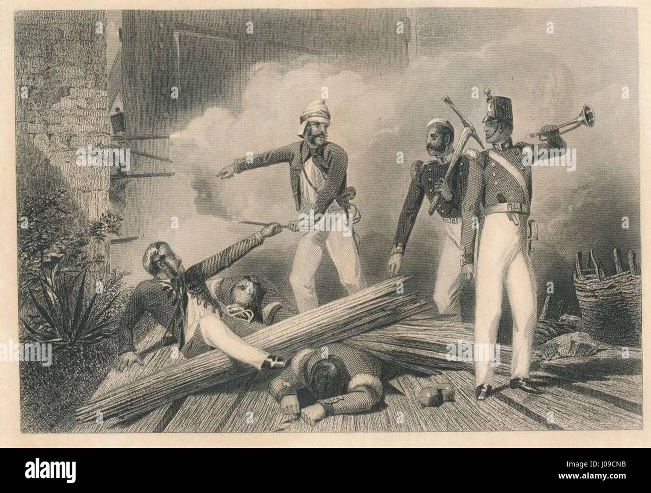 This steel engraving depicts the dramatic scene of the blowing up of ...