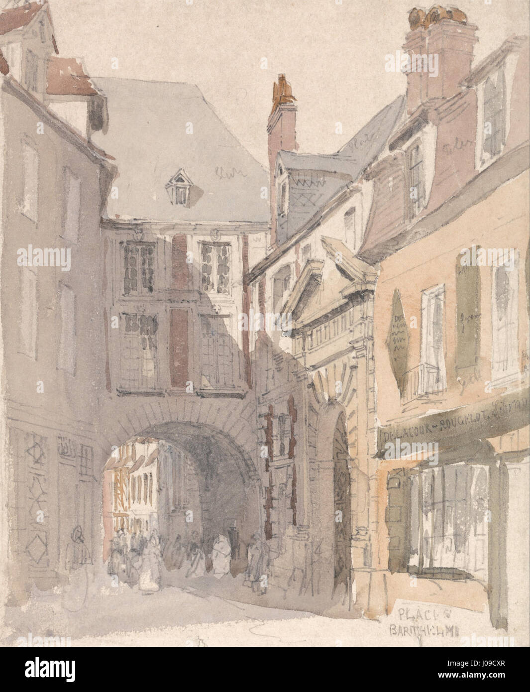 David Cox’s painting 'Place St. Barthélemy, Rouen' depicts a bustling ...