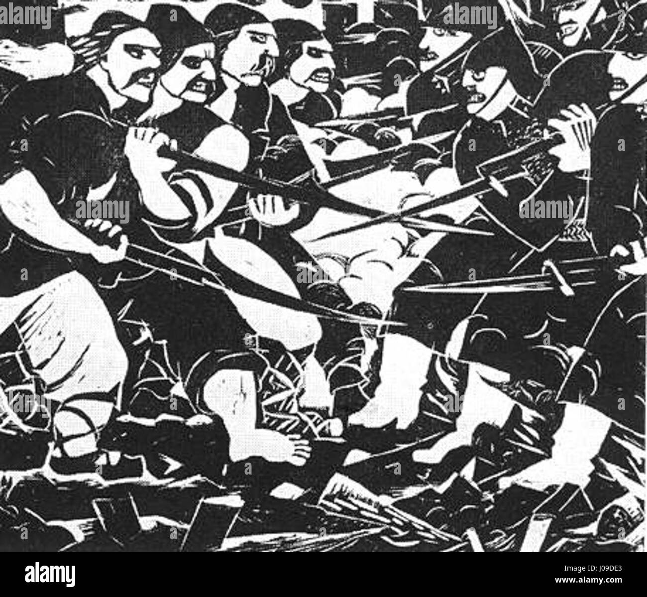 Gyula Derkovits' painting 'Dózsa-series VI. Clash' from 1928 depicts ...