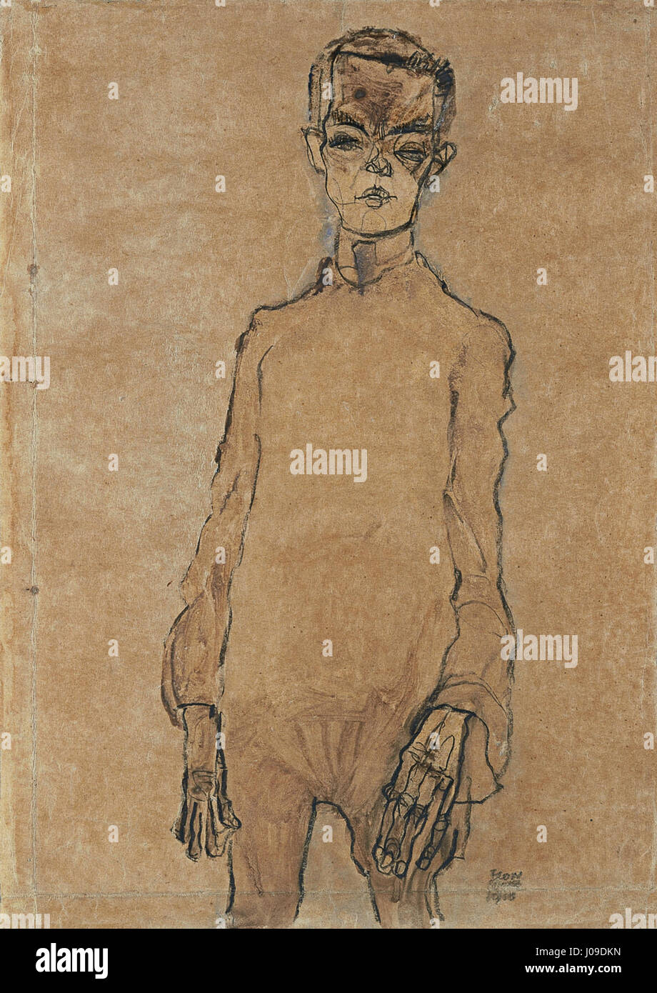 Egon Schiele's 1910 self-portrait features the artist's distinct style ...