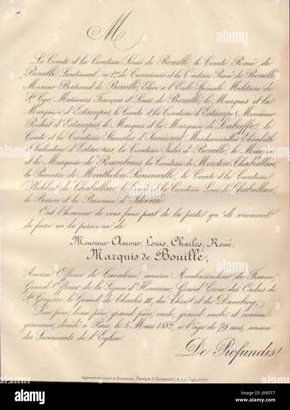 This death notice for Amour Louis Charles René de Bouillé, dated 1882 ...