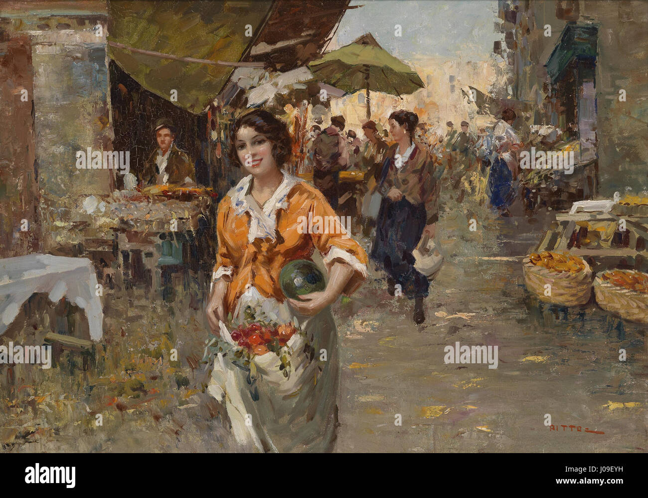 'Italienische Stragenszene' is a painting by Giuseppe Pitto, depicting ...