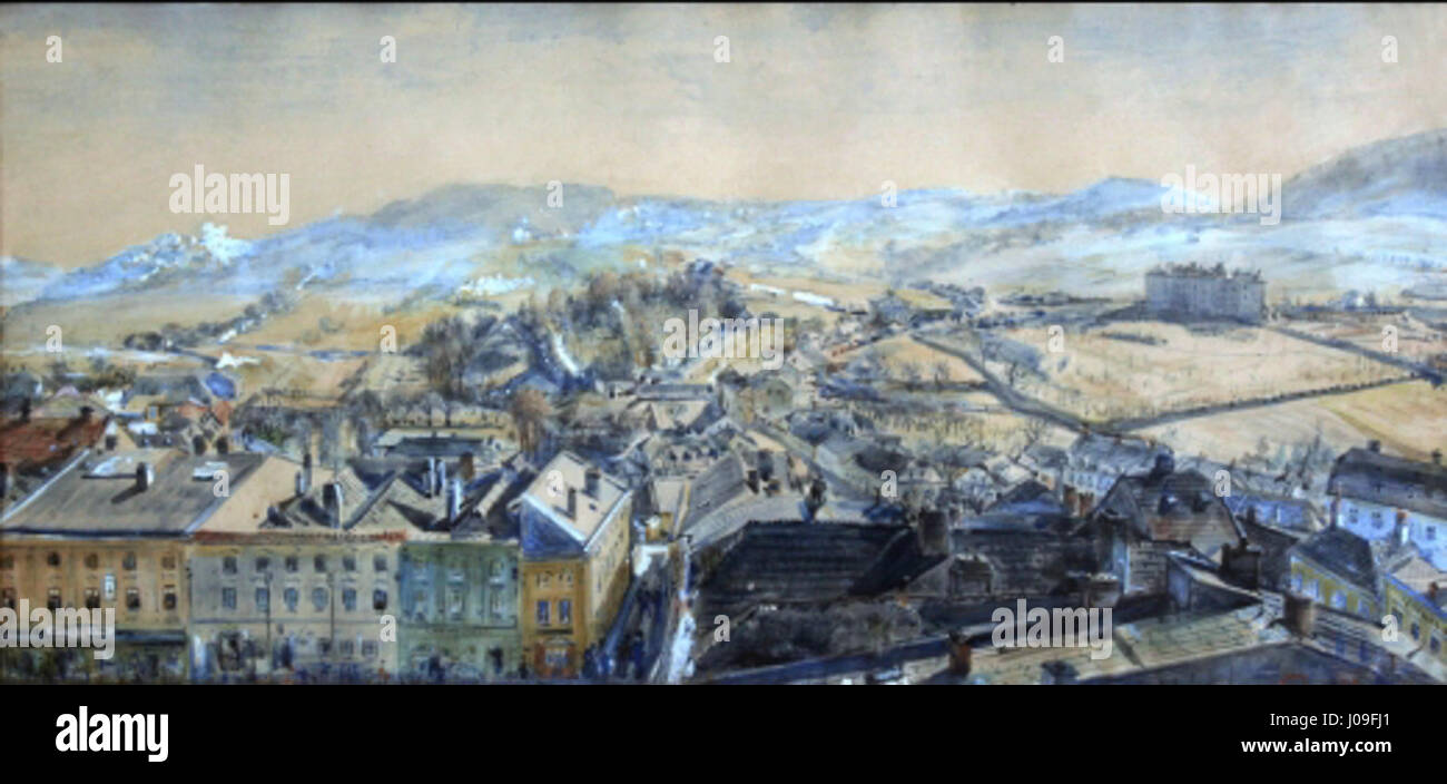 A landscape painting by Jan Pinkava, depicting a view from the town ...