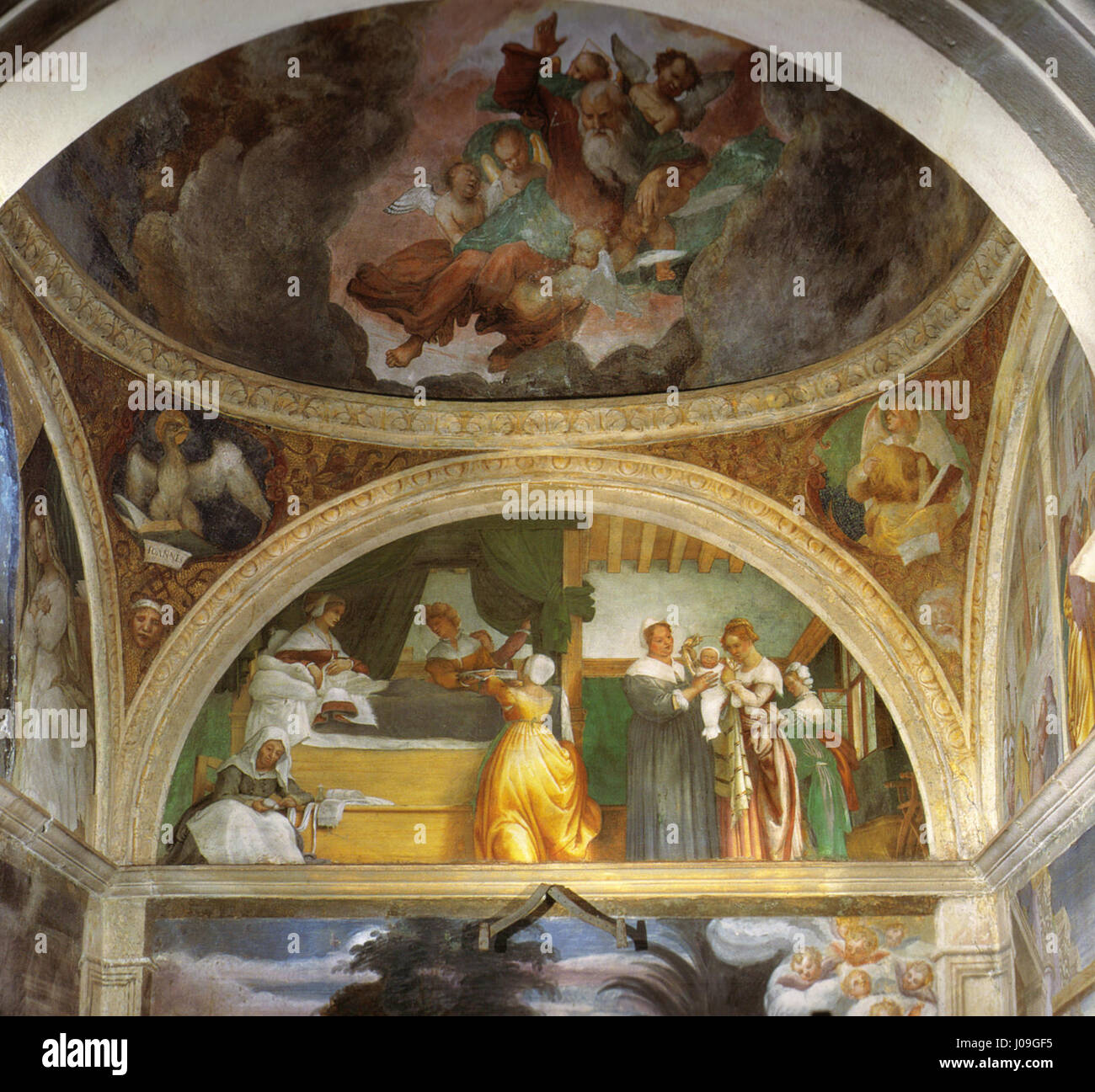 'Natività di Maria' by Lotto is a Renaissance painting depicting the ...