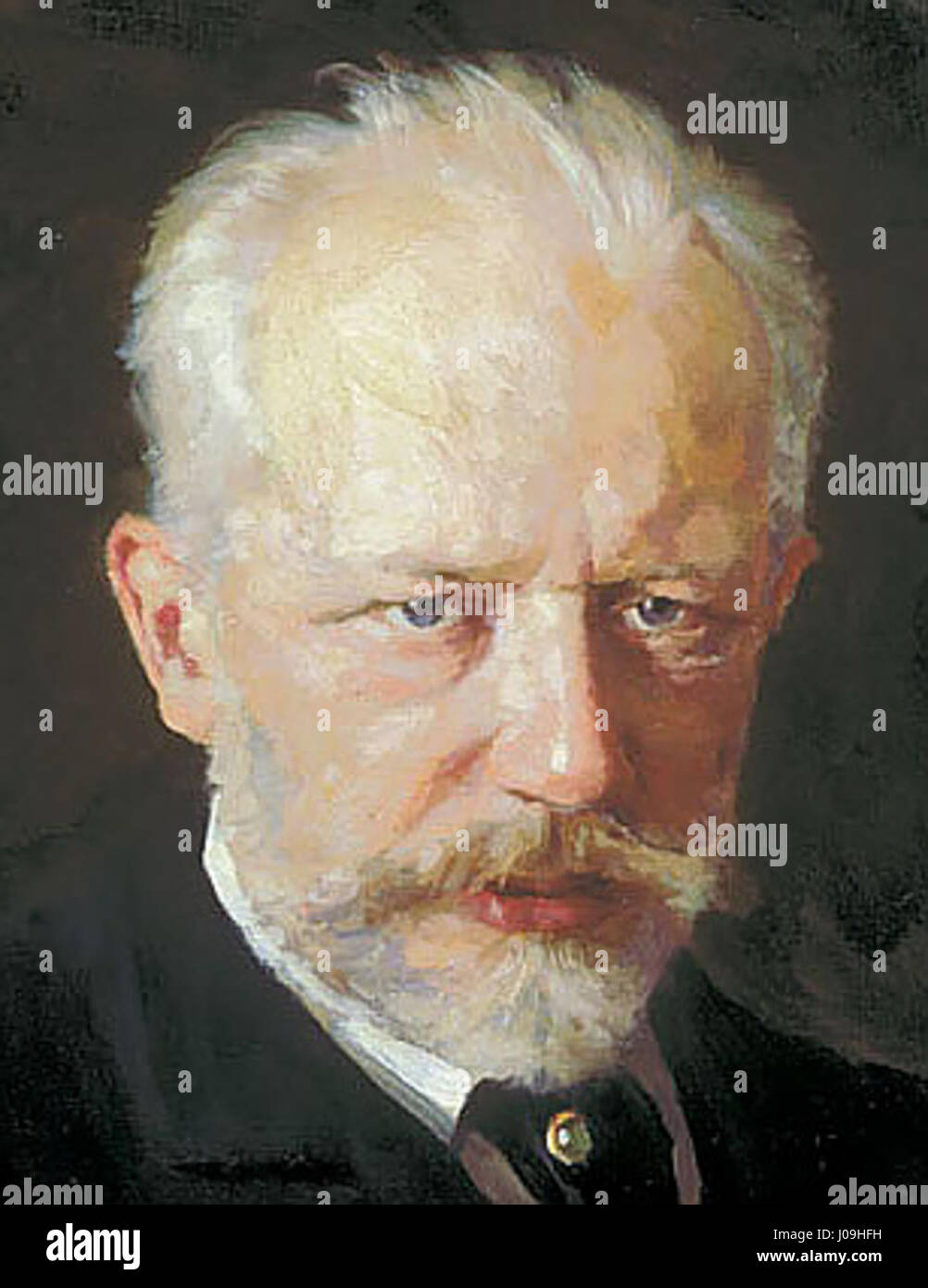This cropped portrait of composer Pyotr I. Tchaikovsky showcases his ...