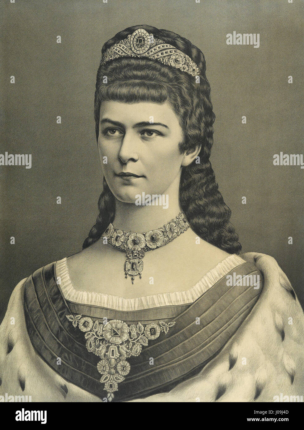 This lithograph portrait of Empress Elisabeth of Austria (known as Sisi ...