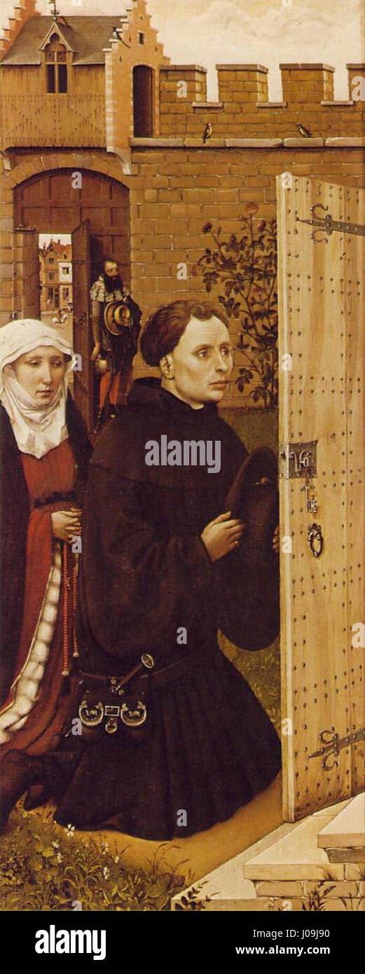 The left wing of the 'Mérode Altarpiece' by Robert Campin depicts the ...