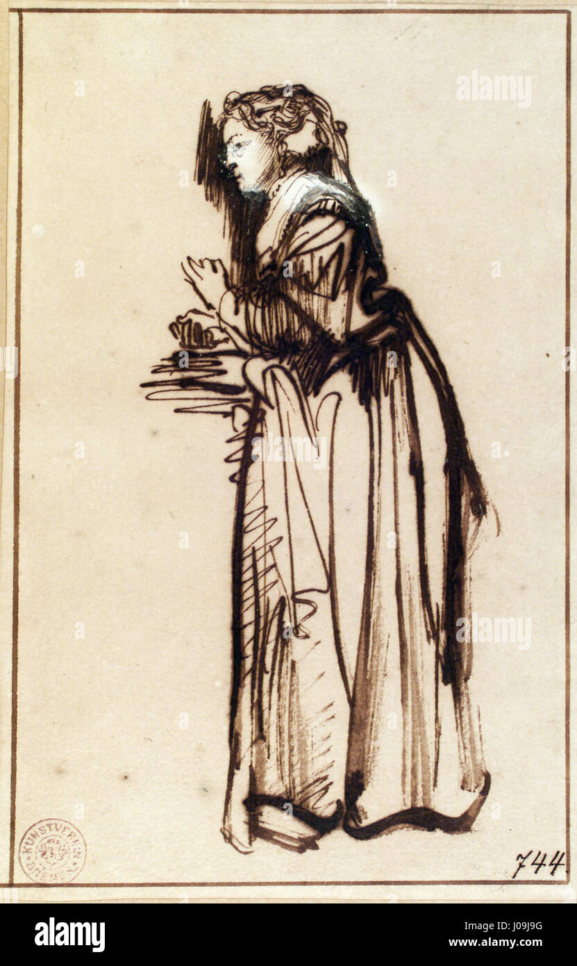Rembrandt's 'Woman Standing with Raised Hands' is a portrait that ...