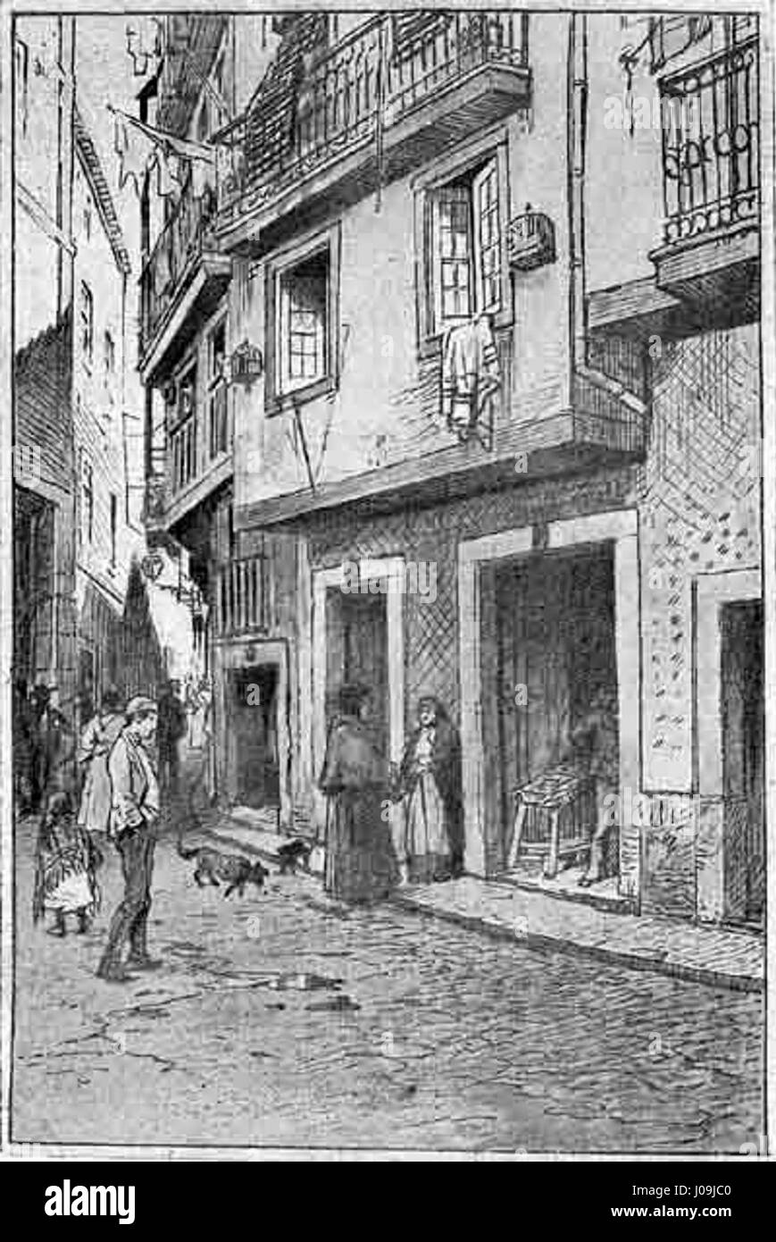 Roque Gameiro’s depiction of 'Lisboa Velha, n. 35' captures a lively ...