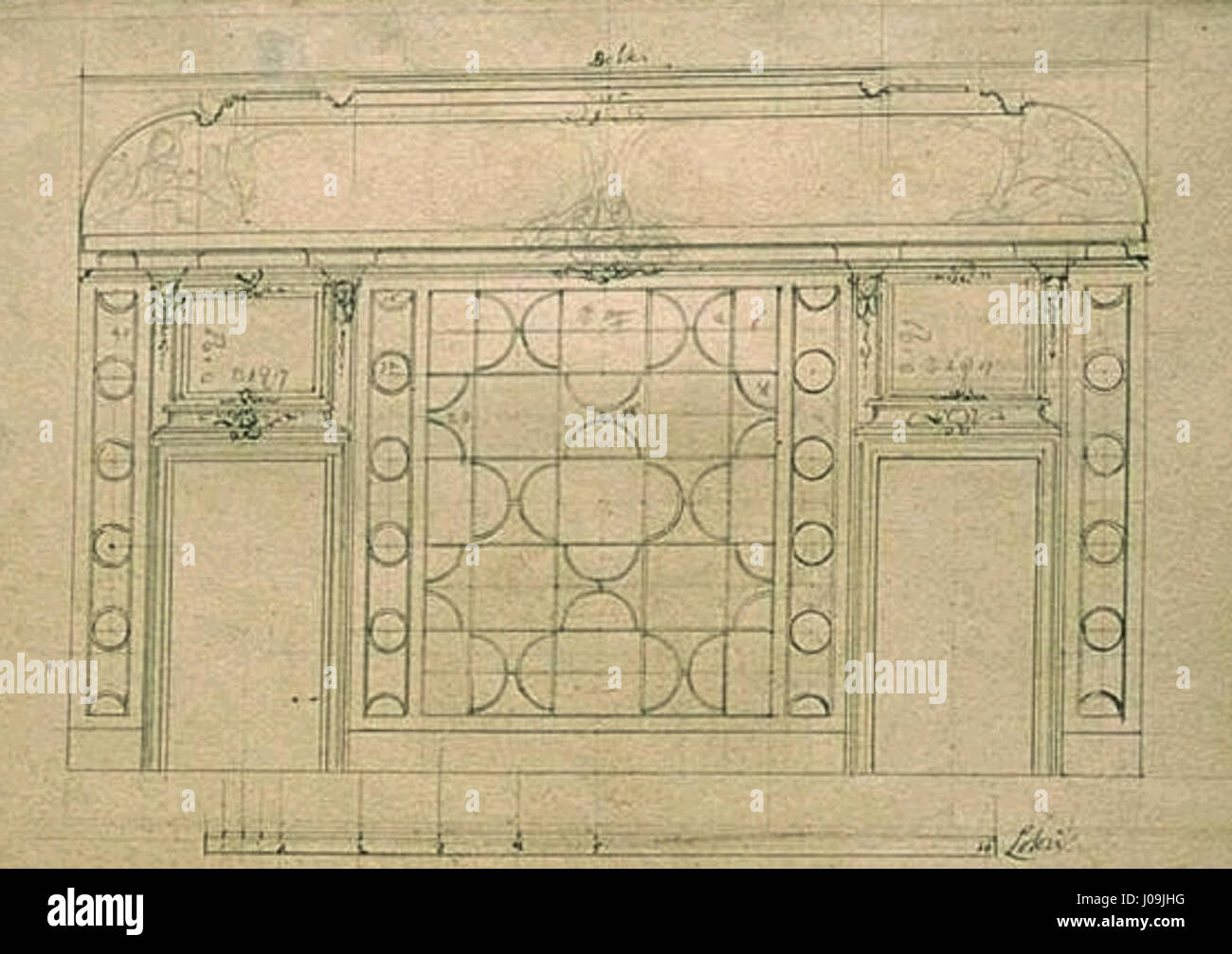 This architectural drawing shows the cross-section of a palace interior ...