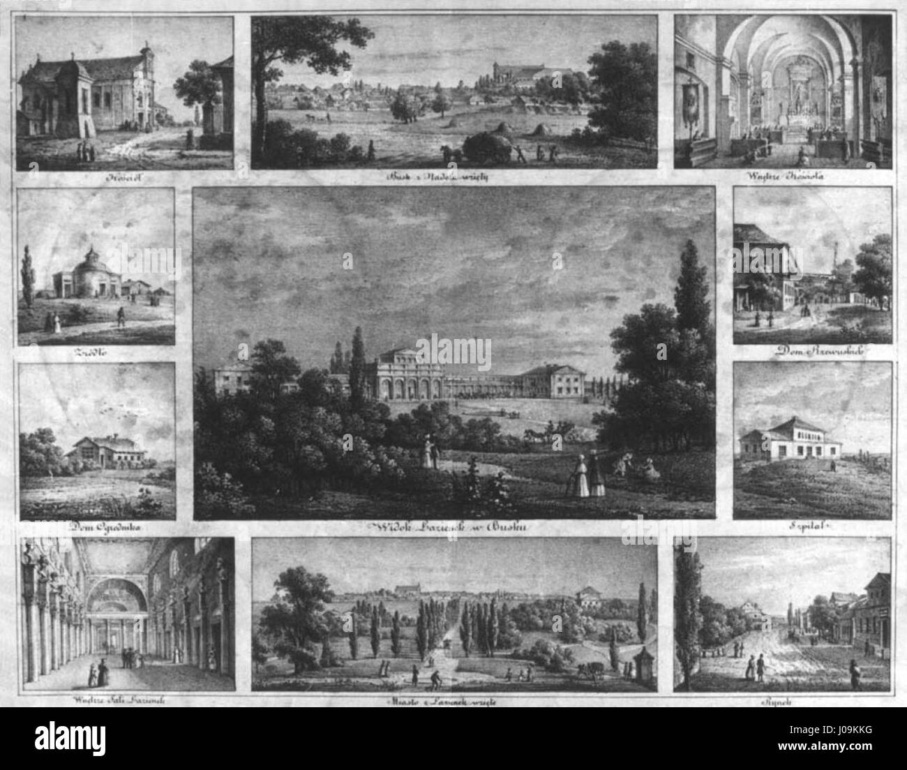 The image titled 'Widoki Buska Adeli Lubienskiej' from 1842 depicts the ...