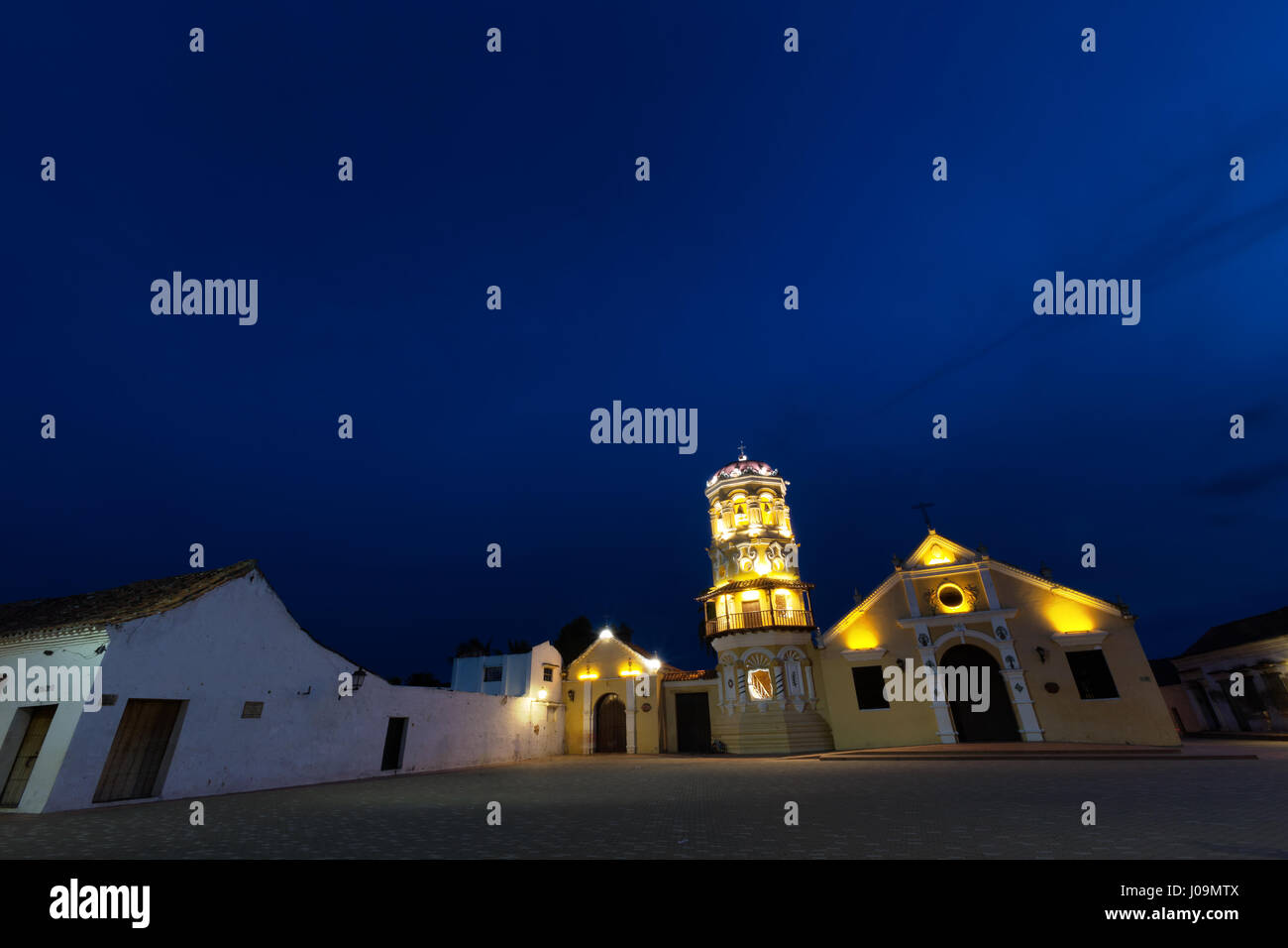 The Santa Barbara Church during the blue hour in Mompox, Colombia Stock ...