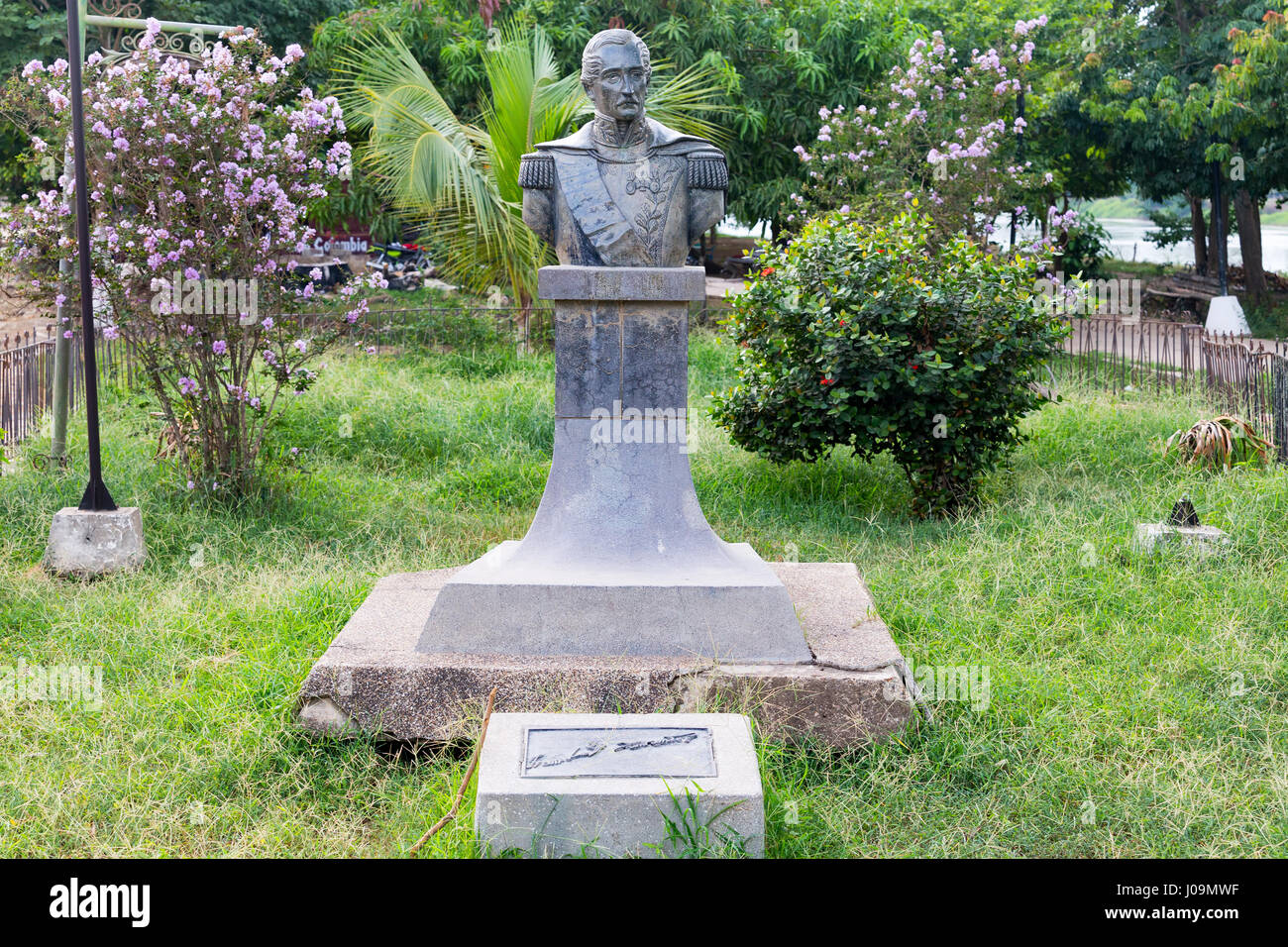 A statue of Simon Bolivar, the Colombian revolutionary in Mompox ...