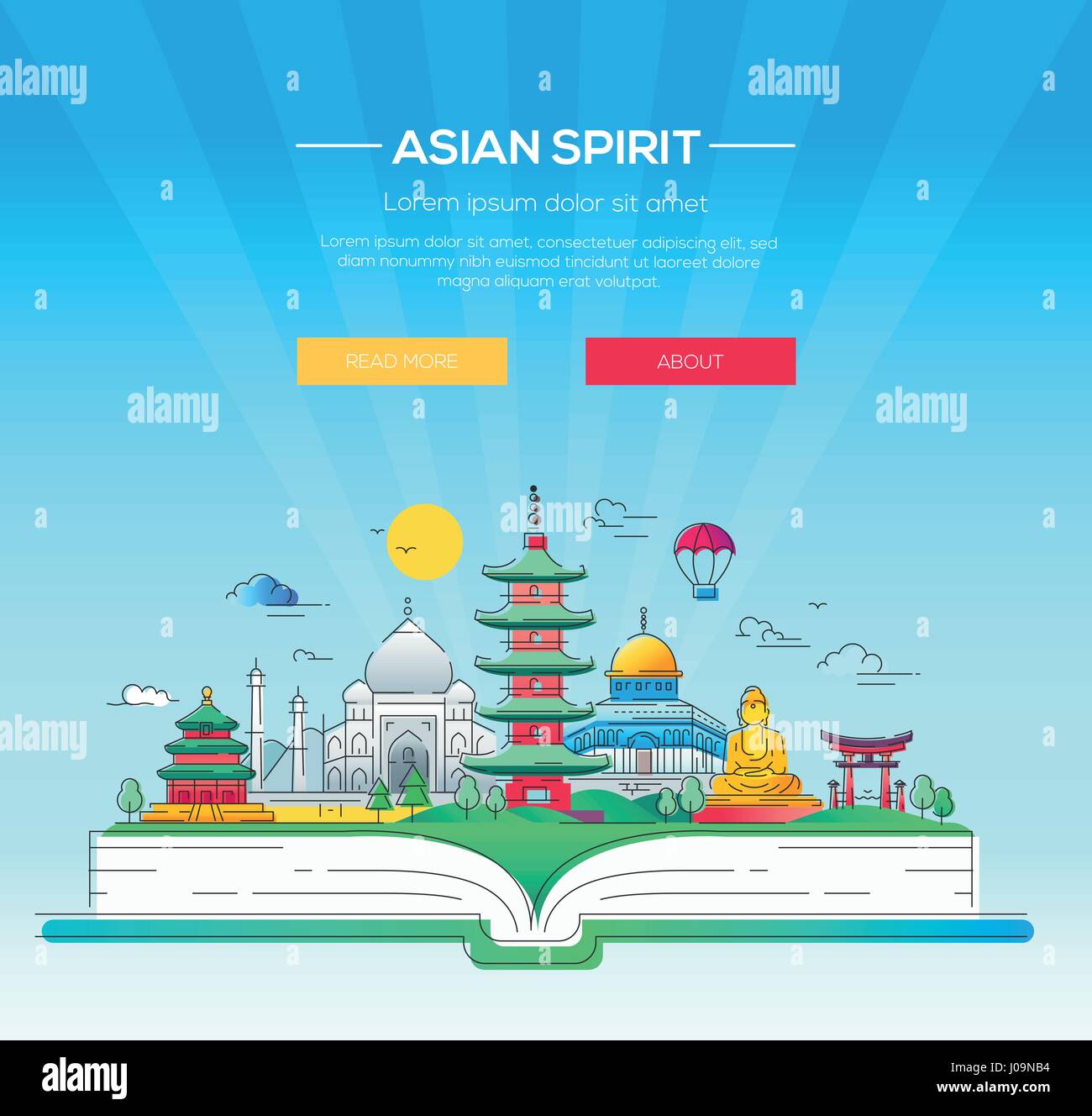 Asian Spirit - vector line travel illustration Stock Vector Image & Art ...
